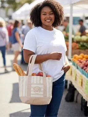 Trader Joe'S | Bags | Trader Joes Summer 226 Striped Mini Canvas Tote ...